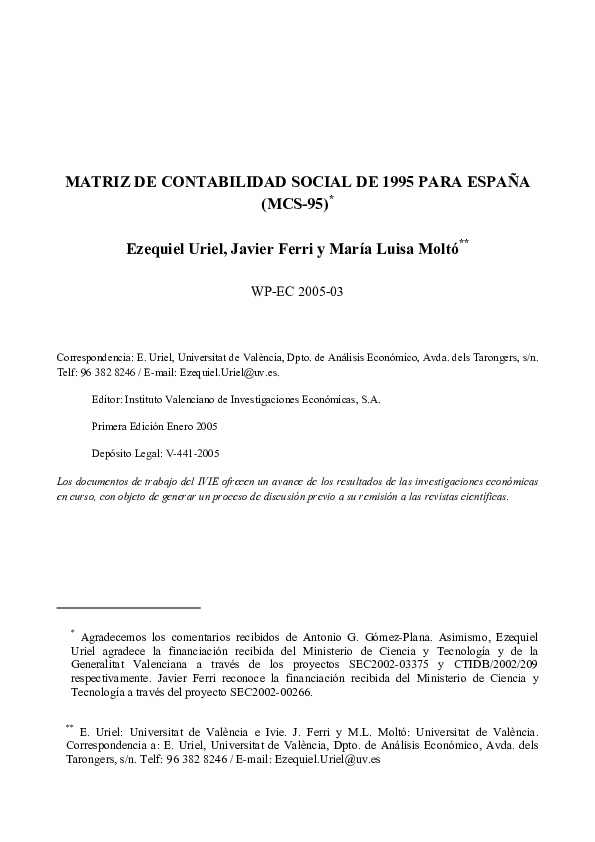 (PDF) «Matriz de Contabilidad Social de 1995 para España (MCS-95 ...