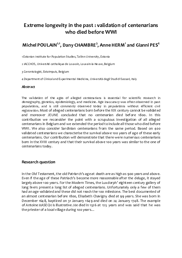 (PDF) Extreme longevity in the past : Validation of centenarians who ...