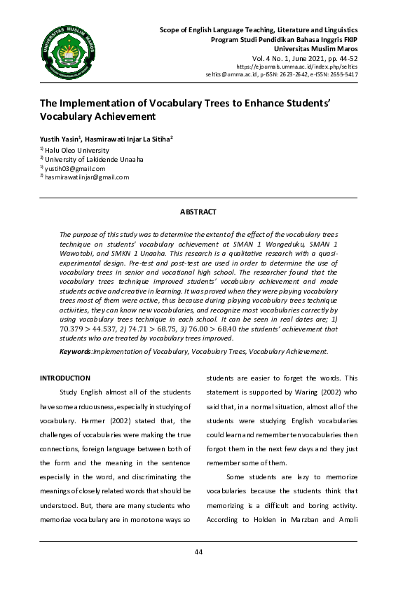(PDF) The Implementation of Vocabulary Trees to Enhance Students ...