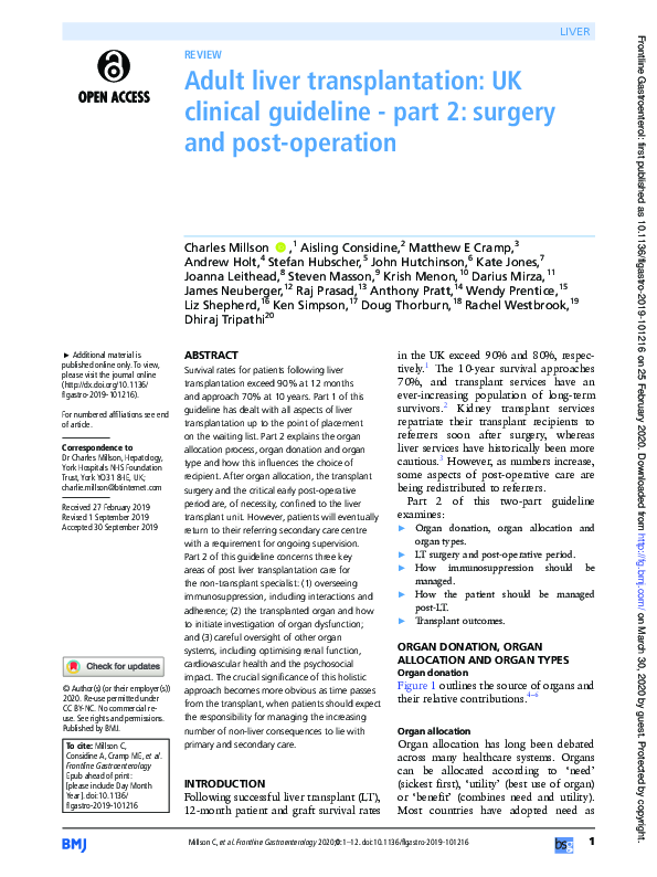 (PDF) Adult liver transplantation: UK clinical guideline - part 2 ...