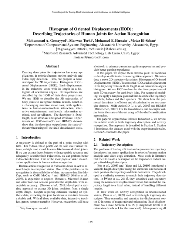 (PDF) Histogram of Oriented Displacements (HOD): Describing Trajectories of Human Joints for ...