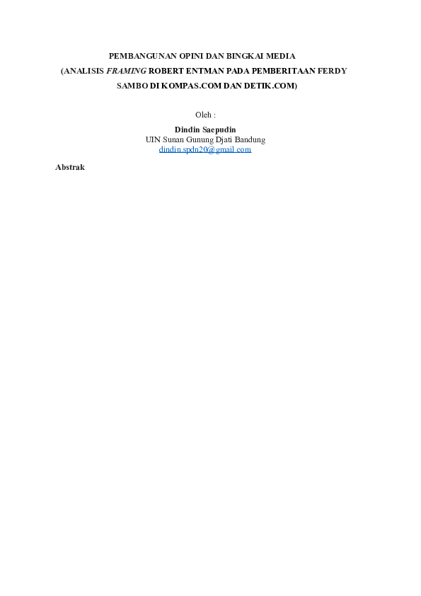 (DOC) PEMBANGUNAN OPINI DAN BINGKAI MEDIA (ANALISIS FRAMING ROBERT ...