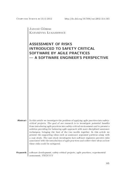 (PDF) Assessment of Risks Introduced to Safety Critical Software by ...