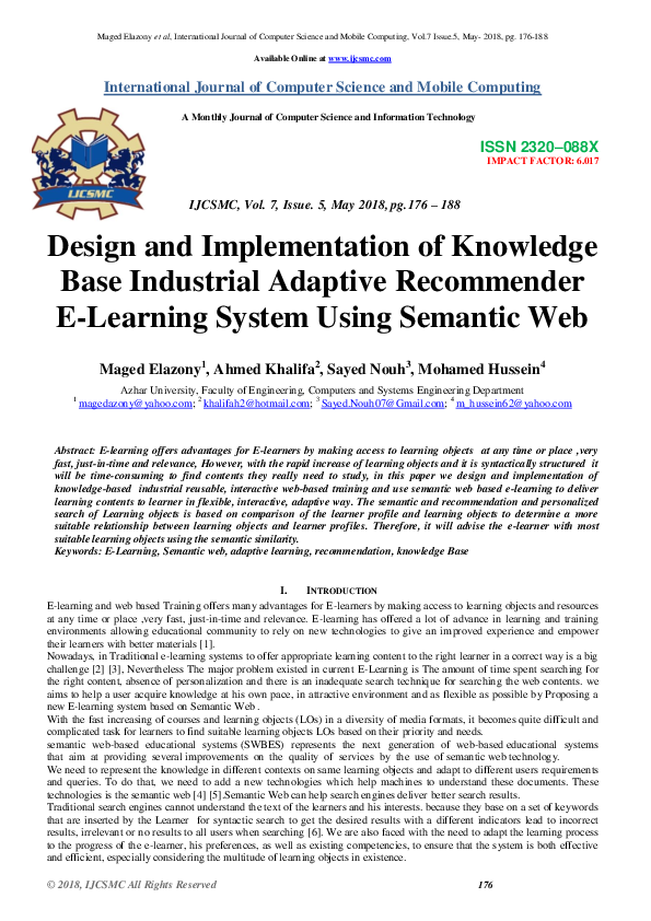 (PDF) Design and Implementation of Knowledge Base Industrial Adaptive Recommender E-Learning ...