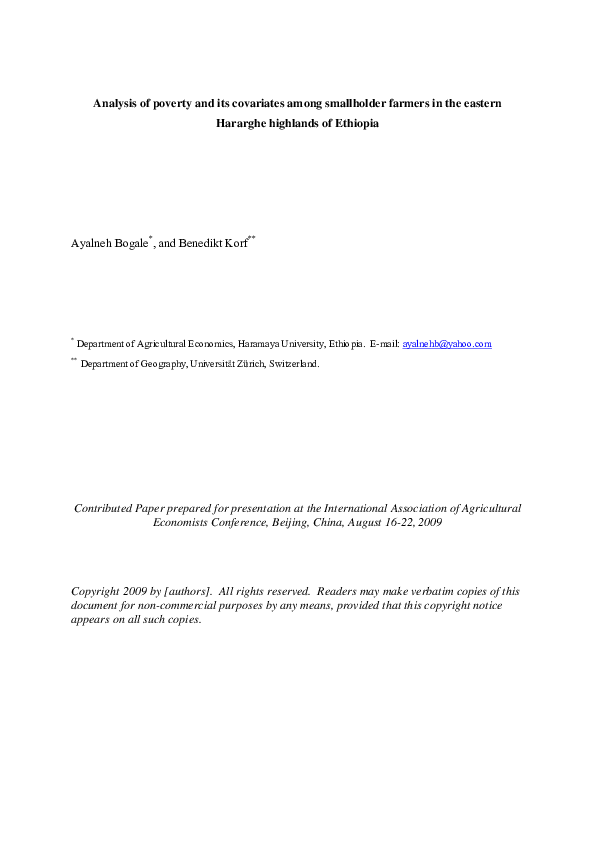 (PDF) Analysis of poverty and its covariates among smallholder farmers ...