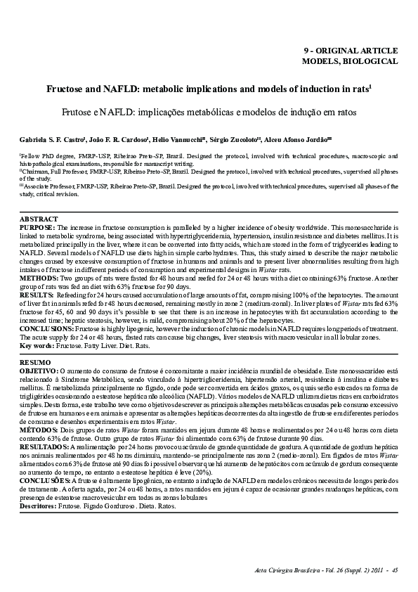 (PDF) Fructose and NAFLD: metabolic implications and models of ...