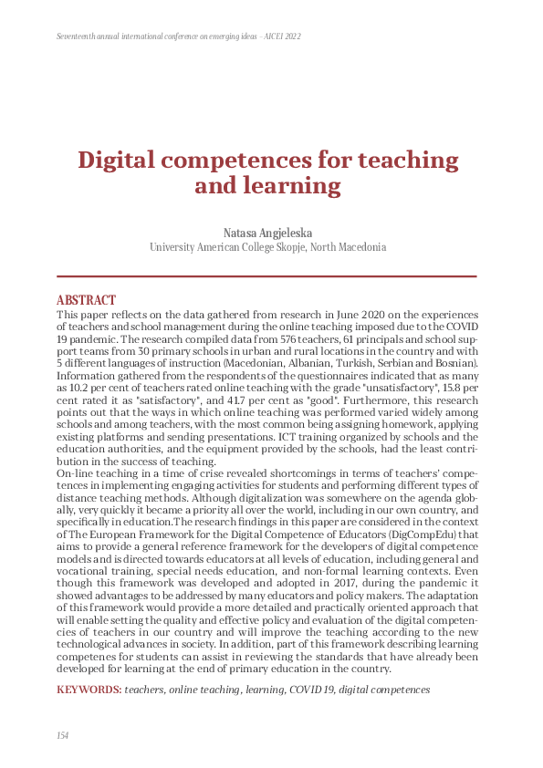 (PDF) Digital competences for teaching and learning