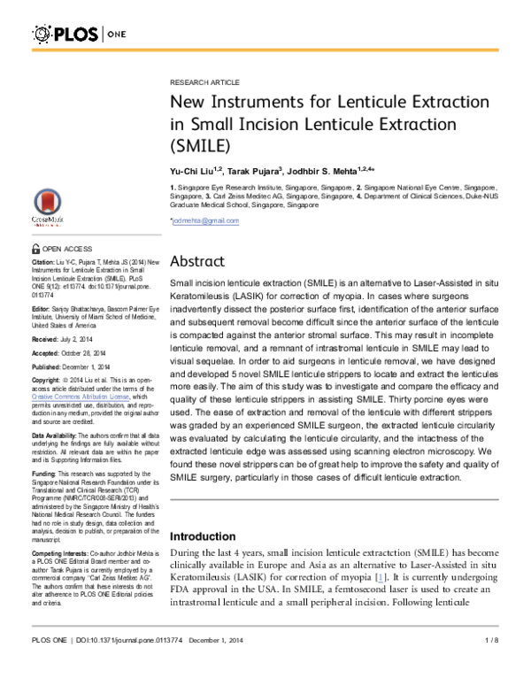 (PDF) New Instruments for Lenticule Extraction in Small Incision Lenticule Extraction (SMILE)