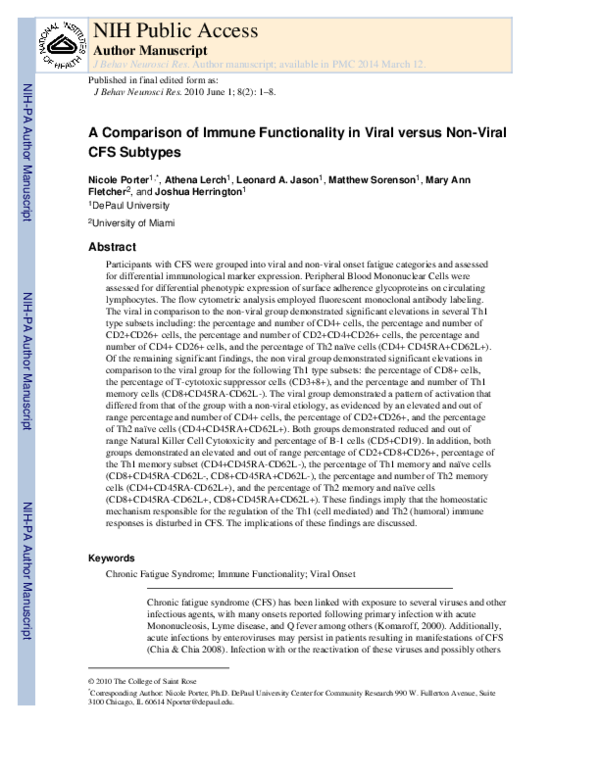 Pdf A Comparison Of Immune Functionality In Viral Versus Non Viral