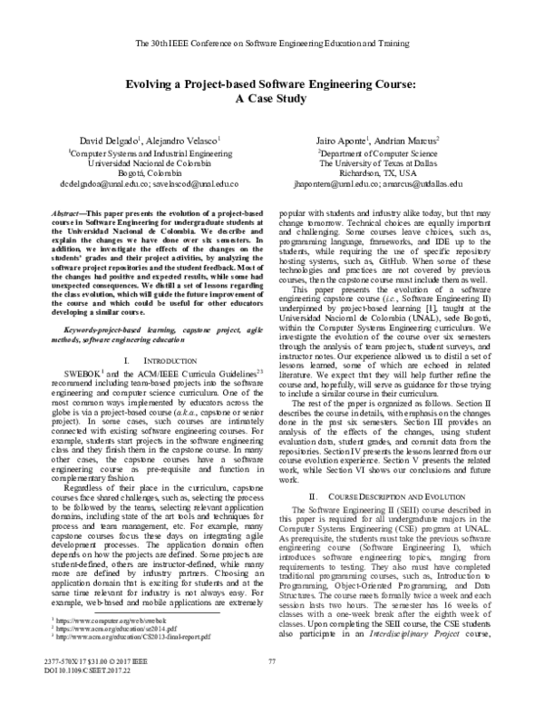 (PDF) Evolving a Project-Based Software Engineering Course: A Case Study