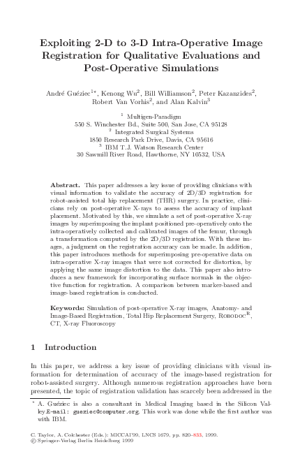 (PDF) Exploiting 2-D to 3-D Intra-operative Image Registration for Qualitative Evaluations and ...
