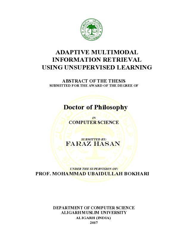Pdf Adaptive Multimodal Information Retrieval Using Unsupervised Learning Faraz Hasan