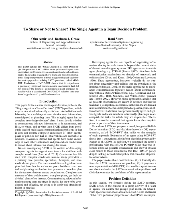 (PDF) To Share or Not to Share? The Single Agent in a Team Decision Problem