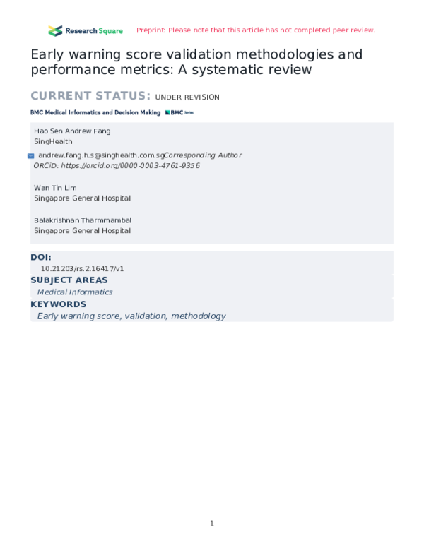 (PDF) Early warning score validation methodologies and performance ...