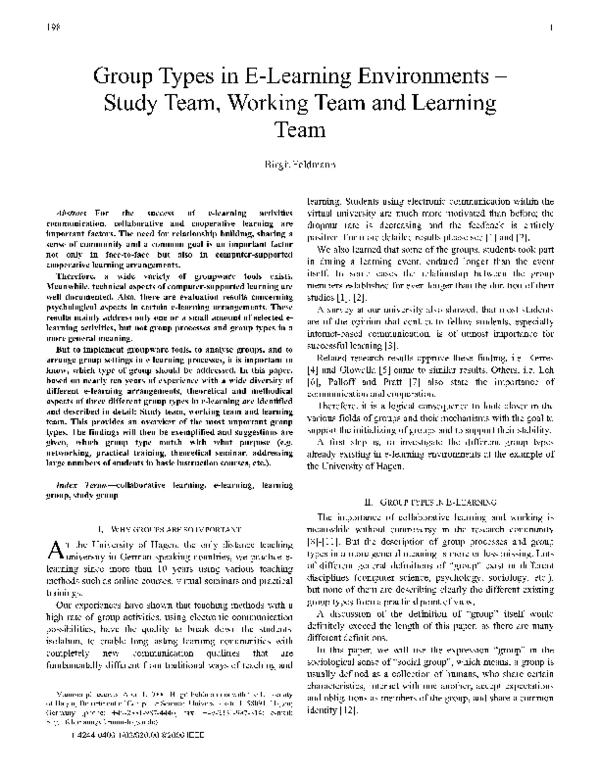 (PDF) Group Types in E-Learning Environments ? Study Team, Working Team ...