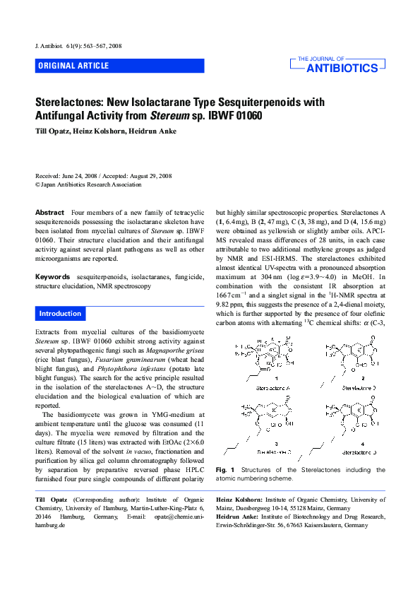 (PDF) Sterelactones: New Isolactarane Type Sesquiterpenoids with ...