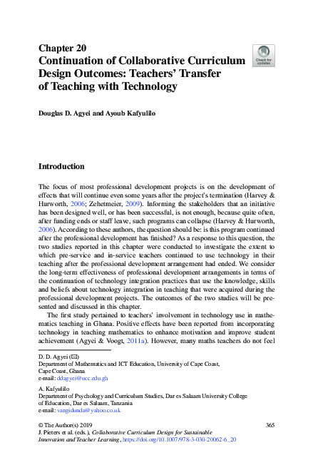 (PDF) Continuation of Collaborative Curriculum Design Outcomes: Teachers’ Transfer of Teaching ...