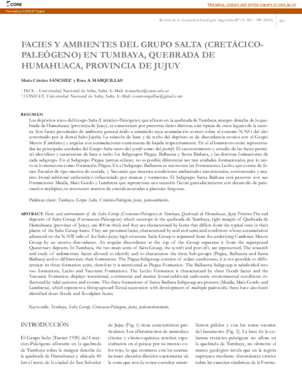 (PDF) Facies and environments of the Salta Group (Cretaceous-Paleogene ...