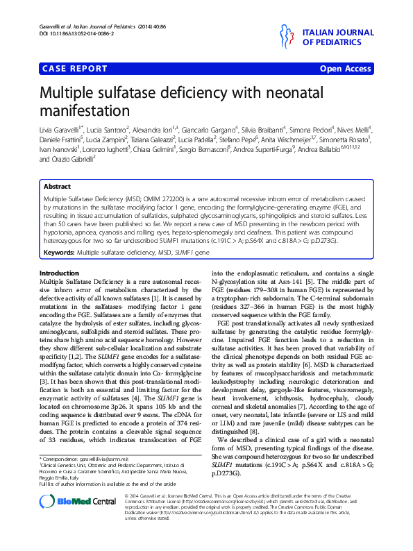 (PDF) Multiple sulfatase deficiency with neonatal manifestation | Lucia ...