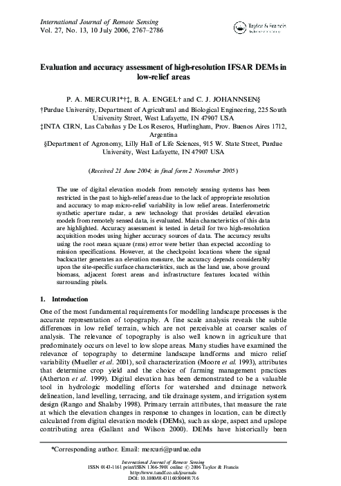 (PDF) Evaluation and accuracy assessment of high‐resolution IFSAR DEMs ...