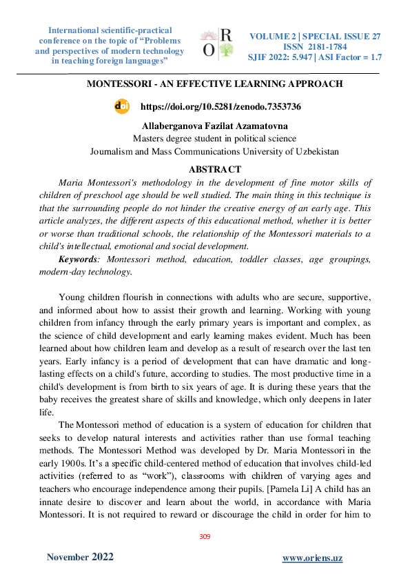 (PDF) Montessori - an Effective Learning Approach