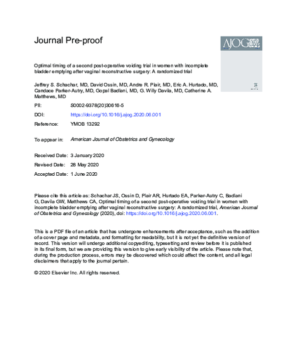 (PDF) Optimal timing of a second postoperative voiding trial in women ...