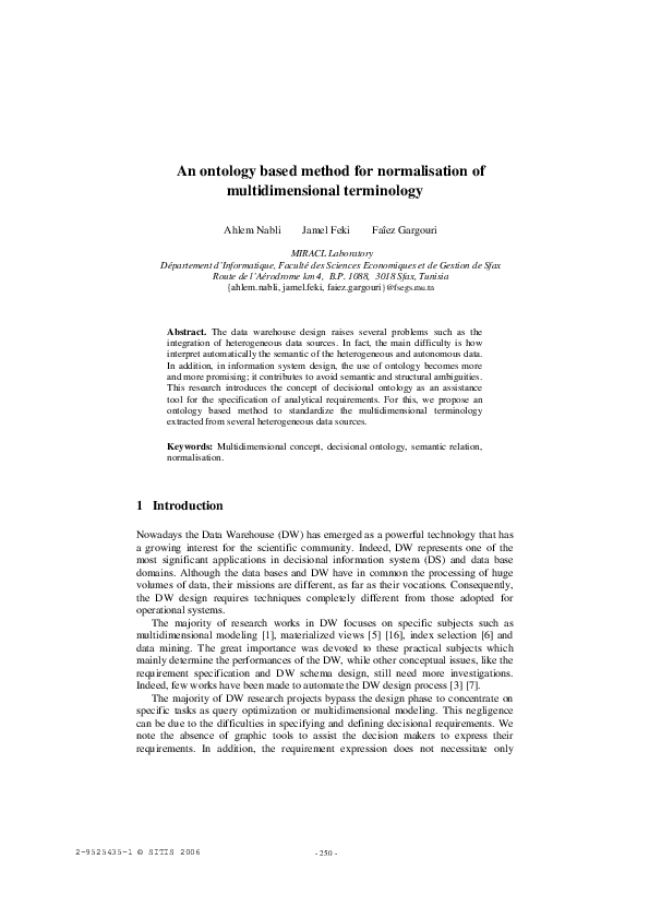 (PDF) An Ontology Based Method for Normalisation of Multidimensional Terminology