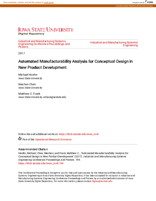 (PDF) Automated Manufacturability Analysis for Conceptual Design in New ...