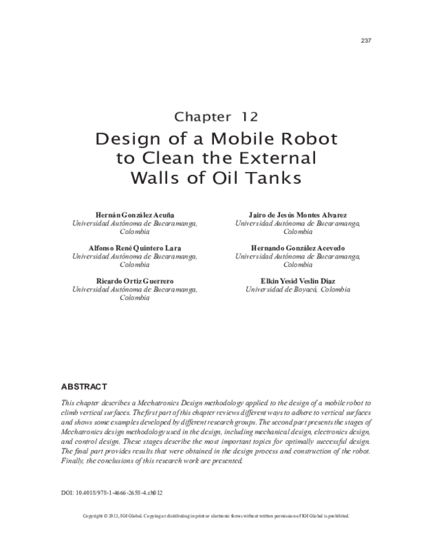 (PDF) Design of a Mobile Robot to Clean the External Walls of Oil Tanks