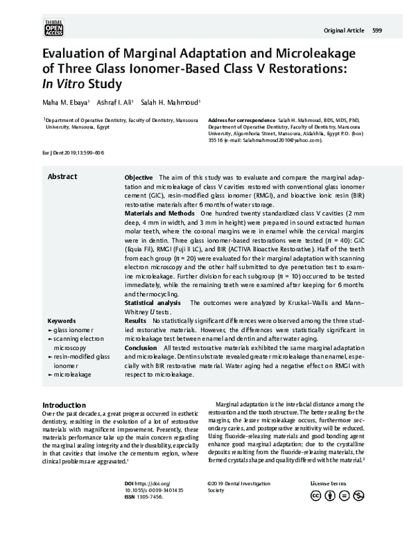 (PDF) Evaluation of Marginal Adaptation and Microleakage of Three Glass ...