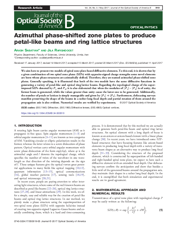 (PDF) Azimuthal phase-shifted zone plates to produce petal-like beams ...