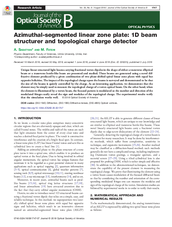 (PDF) Azimuthal-segmented linear zone plate: 1D beam structurer and ...