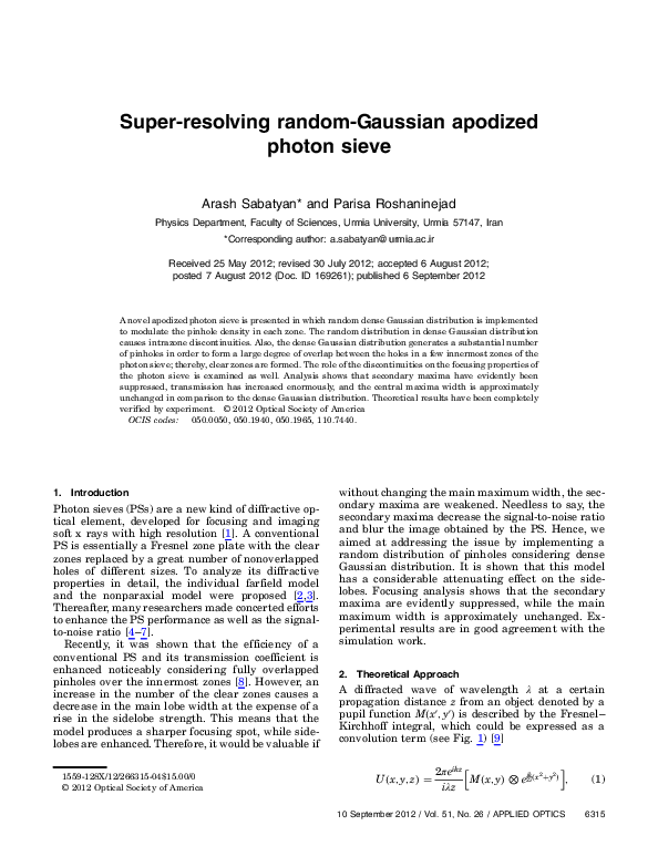 (PDF) Super-resolving random-Gaussian apodized photon sieve
