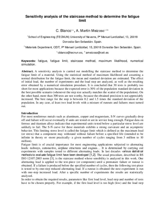 (PDF) Sensitivity analysis of the staircase method to determine the fatigue limit