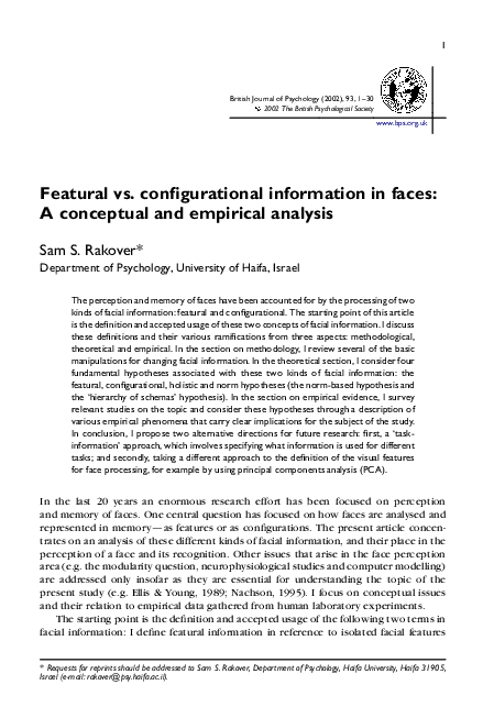 (PDF) Featural vs. configurational information in faces: A conceptual ...