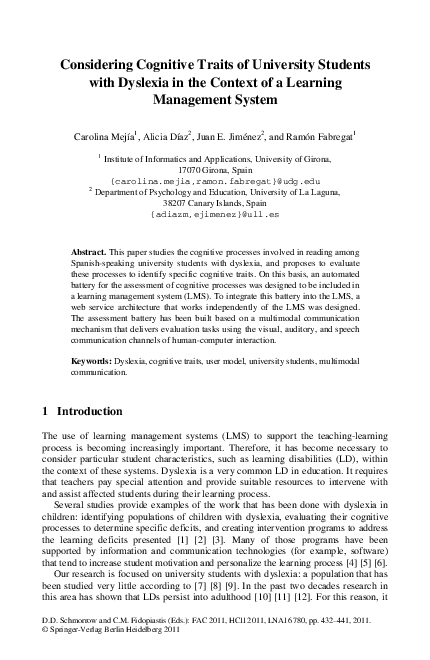 (PDF) Considering Cognitive Traits of University Students with Dyslexia in the Context of a ...