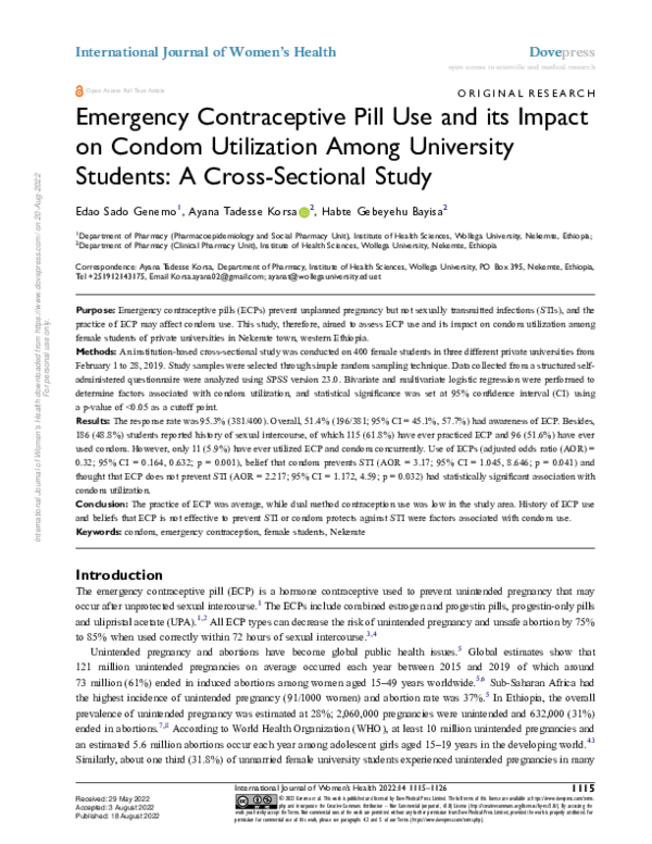 (PDF) Emergency Contraceptive Pill Use and its Impact on Condom ...