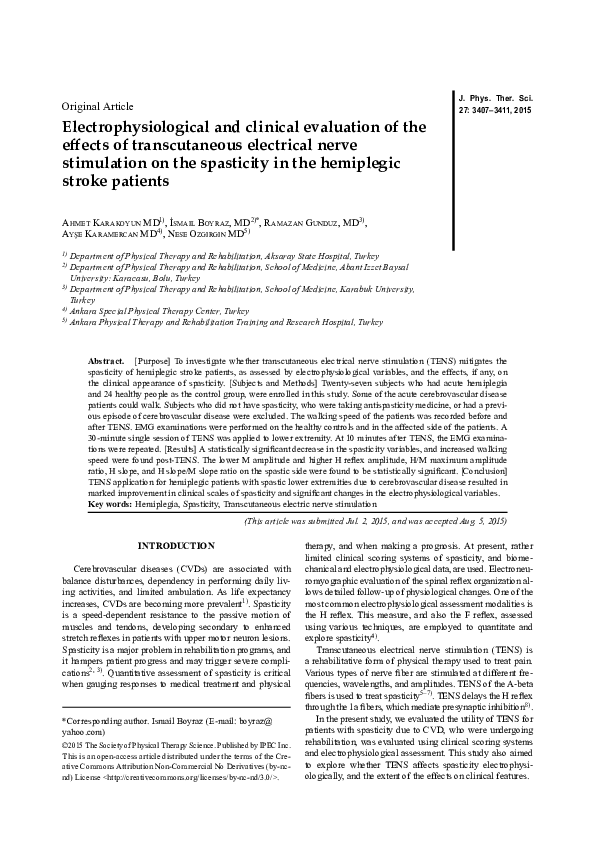 (PDF) Electrophysiological and clinical evaluation of the effects of transcutaneous electrical ...
