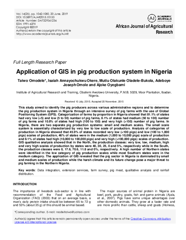 (PDF) Application of GIS in pig production system in Nigeria