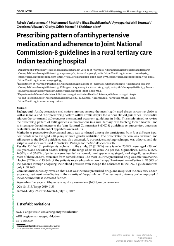 (PDF) Prescribing pattern of antihypertensive medication and adherence ...