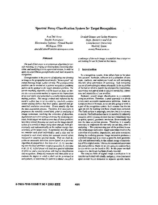 Pdf Spectral Fuzzy Classification System For Target Recognition Ana