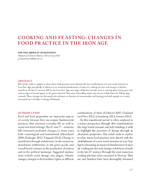 (PDF) COOKING AND FEASTING: CHANGES IN FOOD PRACTICE IN THE IRON AGE