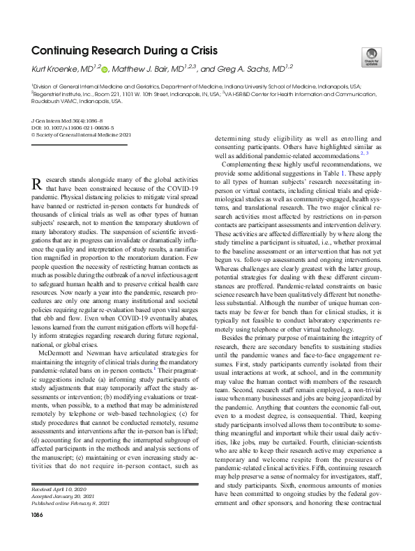 (PDF) Continuing Research During a Crisis