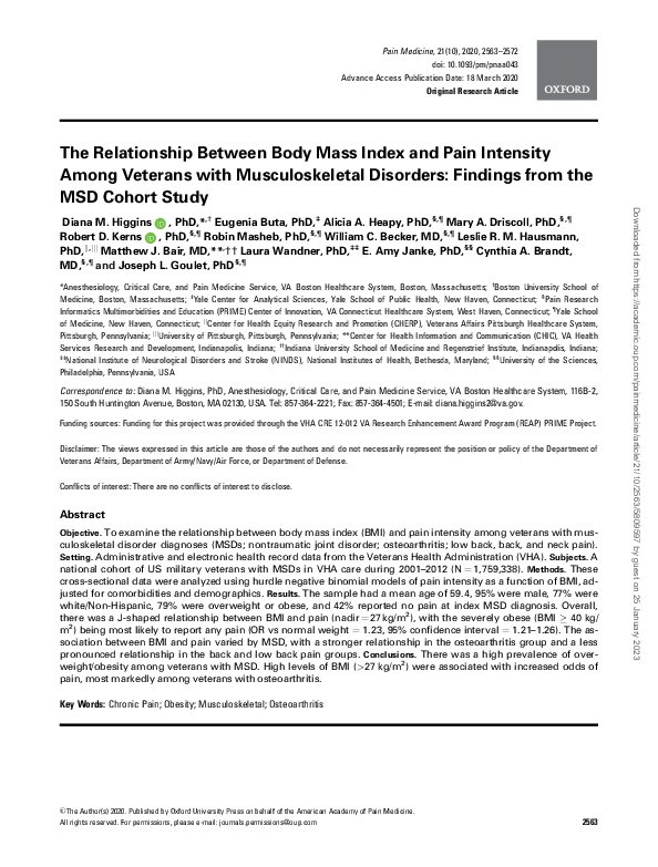 (PDF) The Relationship Between Body Mass Index and Pain Intensity Among ...
