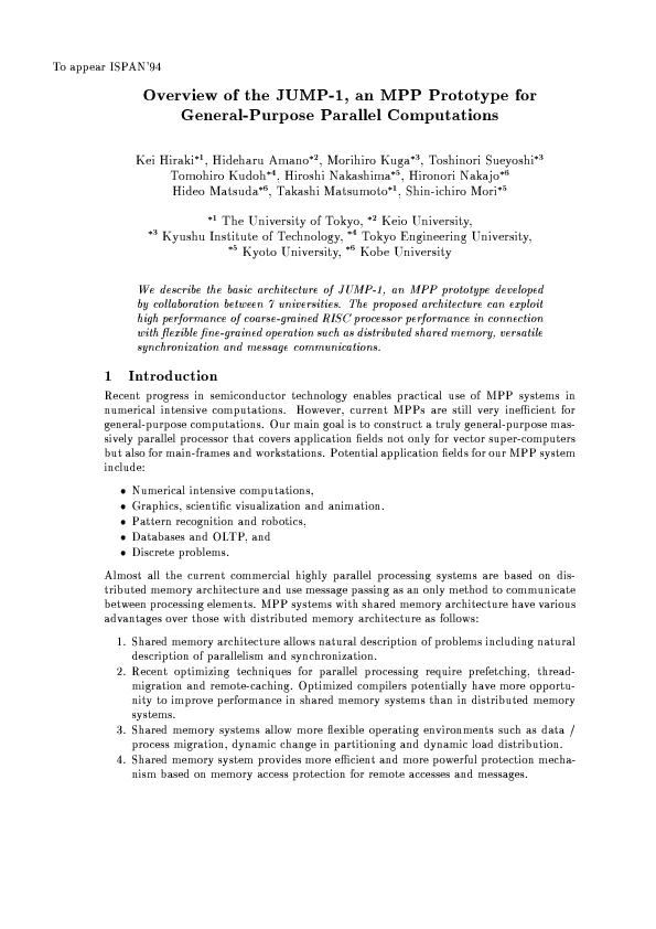 (PDF) Overview of the JUMP1, an MPP prototype for general-purpose ...