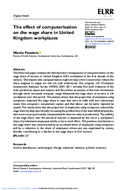 (PDF) The effect of computerisation on the wage share in United Kingdom ...
