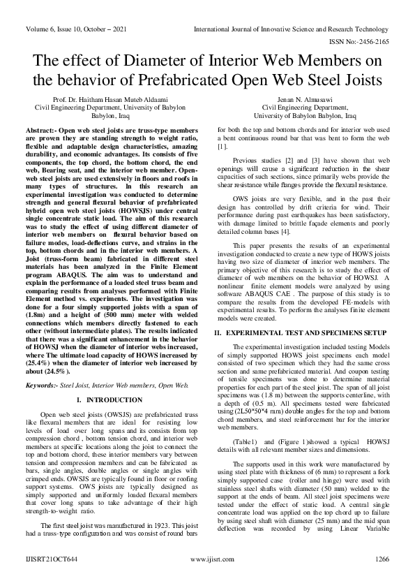 (PDF) The effect of Diameter of Interior Web Members on the behavior of ...