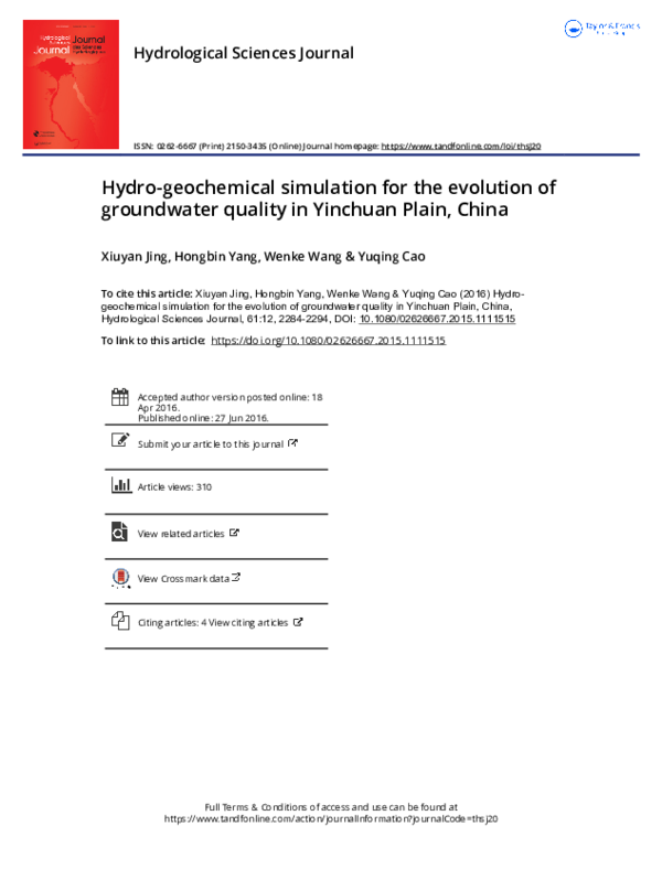 (PDF) Hydro-geochemical simulation for the evolution of groundwater ...