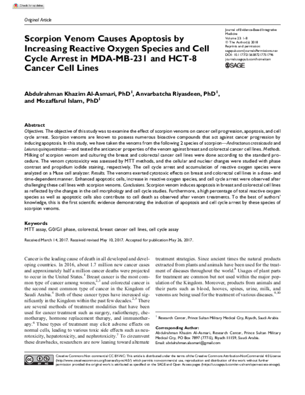 (PDF) Scorpion Venom Causes Apoptosis by Increasing Reactive Oxygen ...