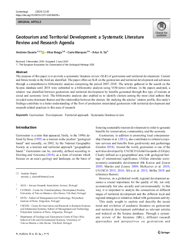 (PDF) Geotourism and Territorial Development: a Systematic Literature ...